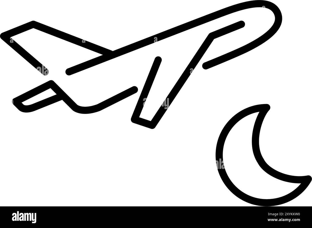Plane flying and crescent moon. Overnight flight. Pixel perfect vector ...