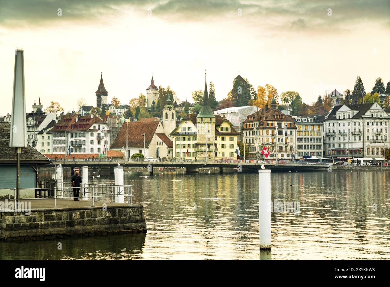 Twilight view of the historic medieval old town Lucerne in Switzerland ...