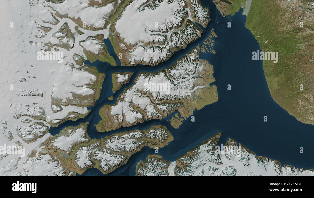 Milne Land Island in the Greenland Sea on a satellite image taken in ...