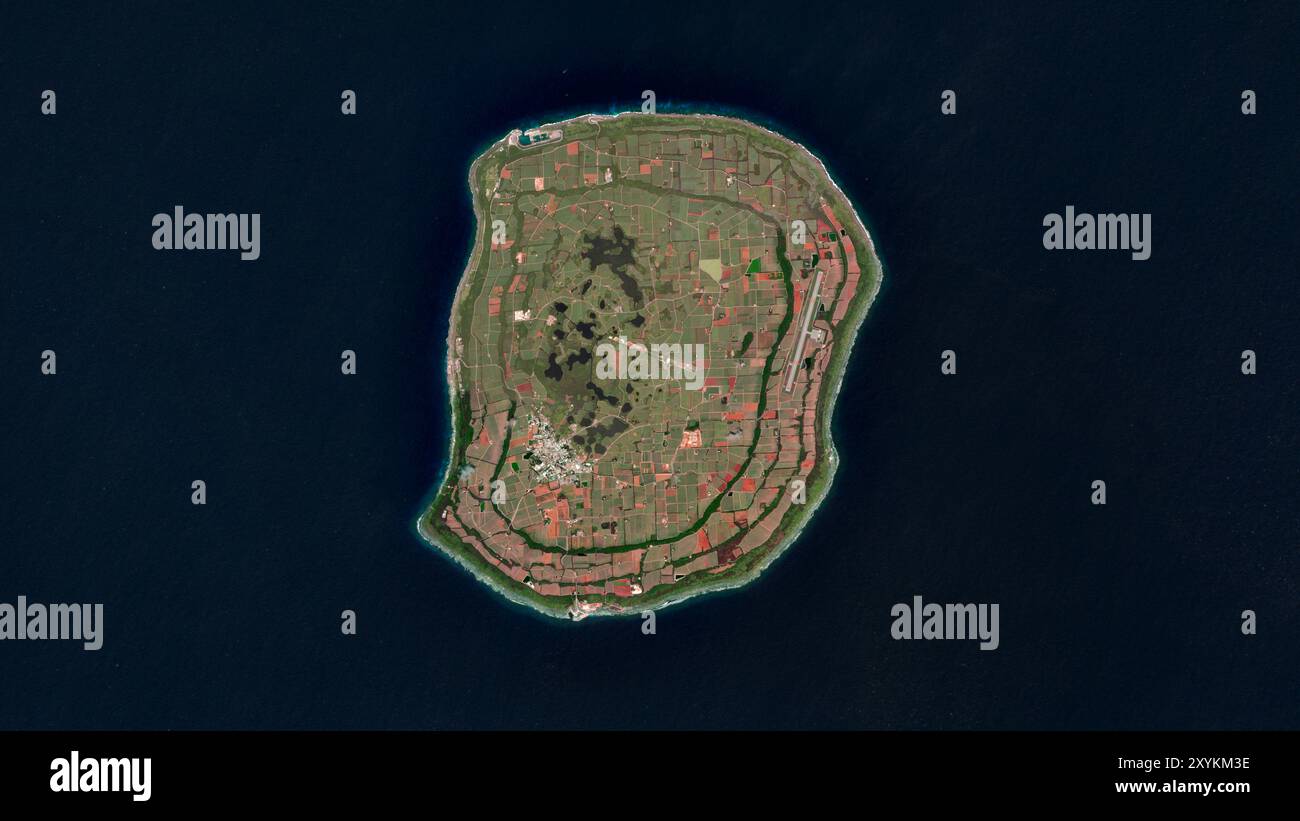 Minamidaitojima in the Philippine Sea on a satellite image taken in ...