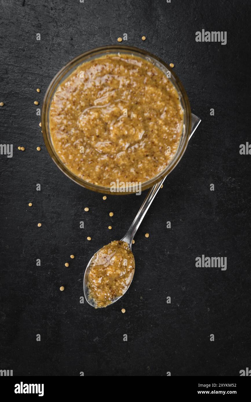 Fresh made German Cuisine (sweet Mustard) on a vintage background ...