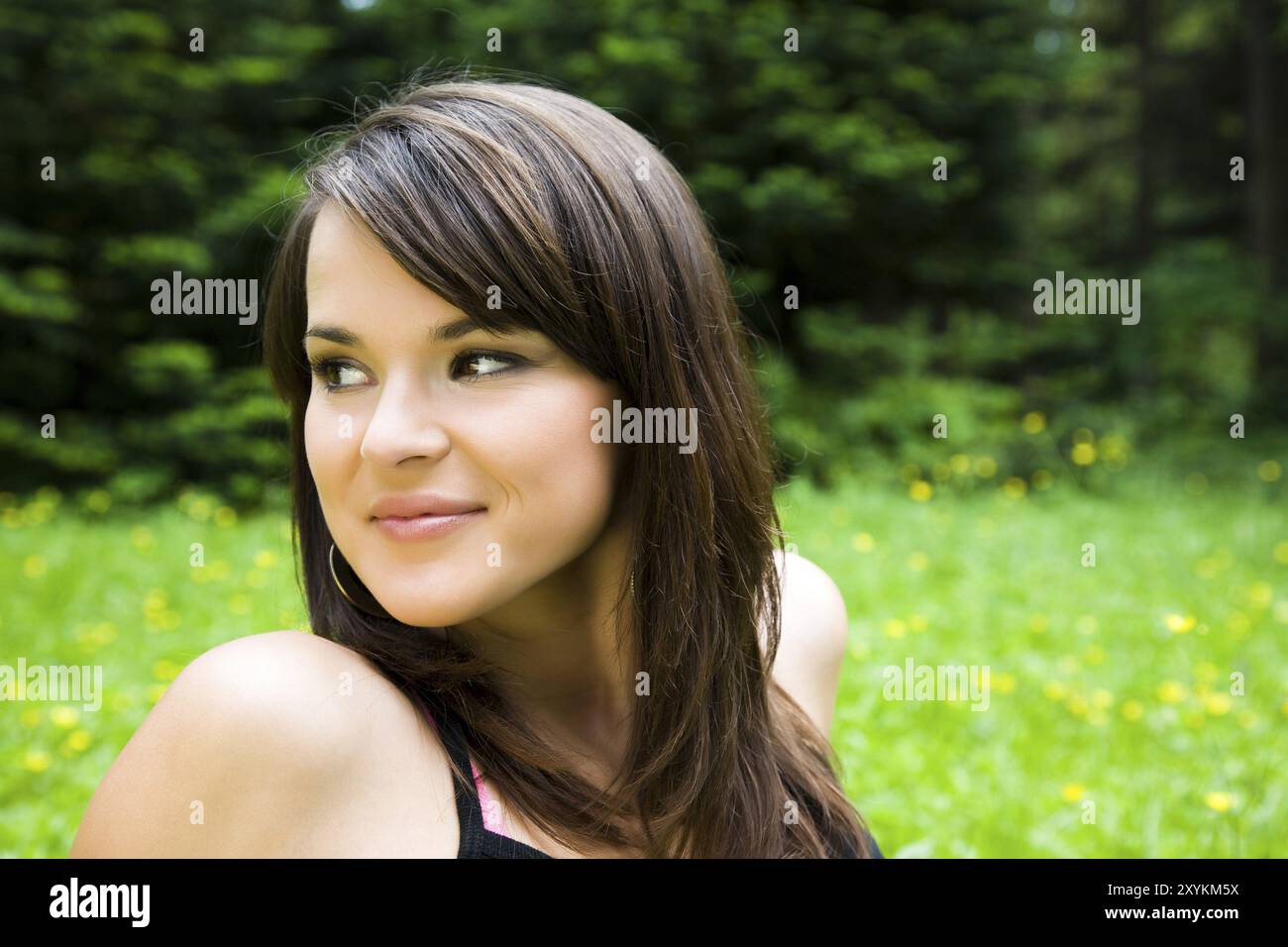 Young Beautiful Girl Looking Back. Lots Of Copy Space Stock Photo - Alamy