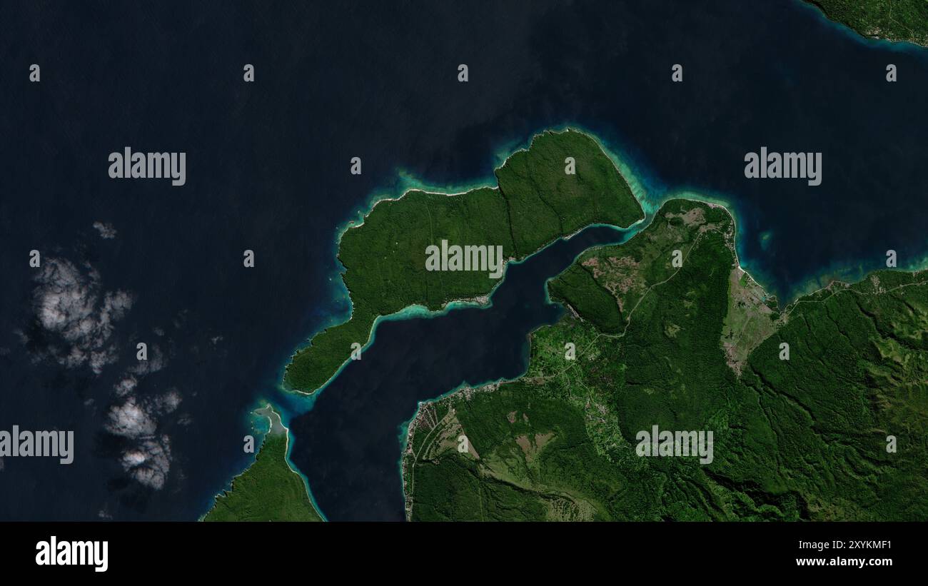 Moso Island in the Coral Sea on a satellite image taken in September 3 ...