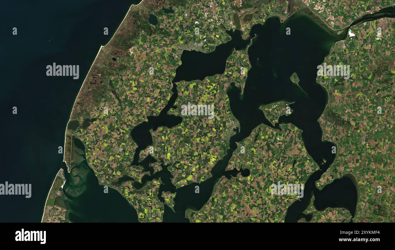 Mors Island in the North Sea on a satellite image taken in May 12, 2023 ...