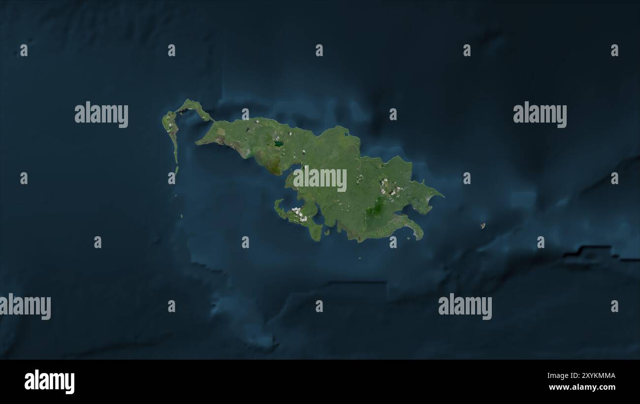 Muyua Island in the Solomon Sea on a satellite image taken in August 14 ...