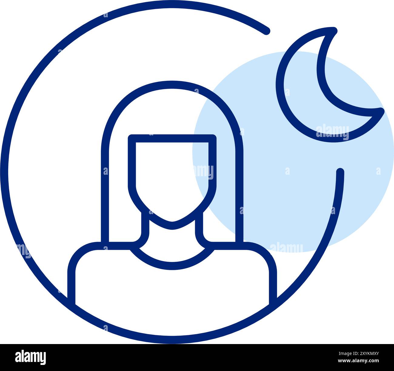 Female user avatar with crescent moon next to it. Night time mode or ...