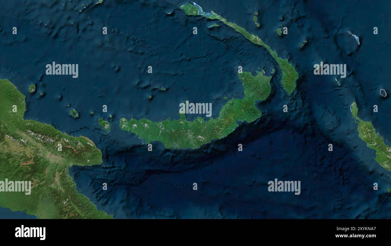 New Britain Island in the Solomon Sea on a satellite image taken in ...