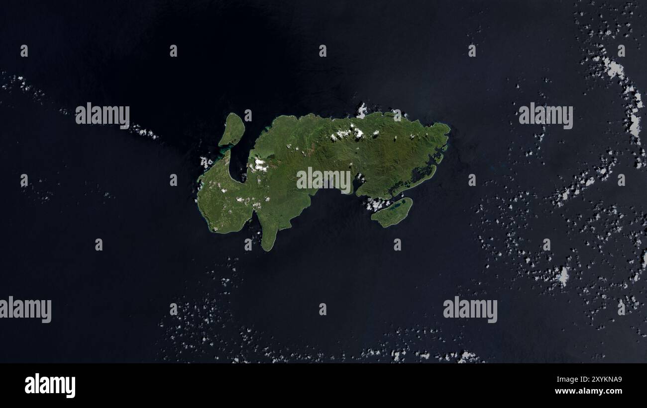 Nendo Island in the Coral Sea on a satellite image taken in December 3 ...