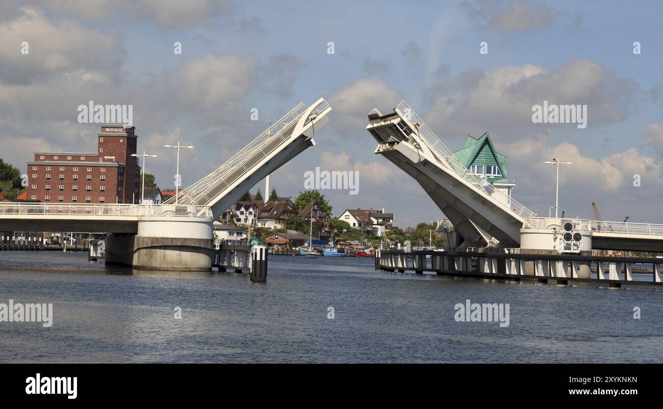 Kappeln with opening bascule bridge Stock Photo - Alamy