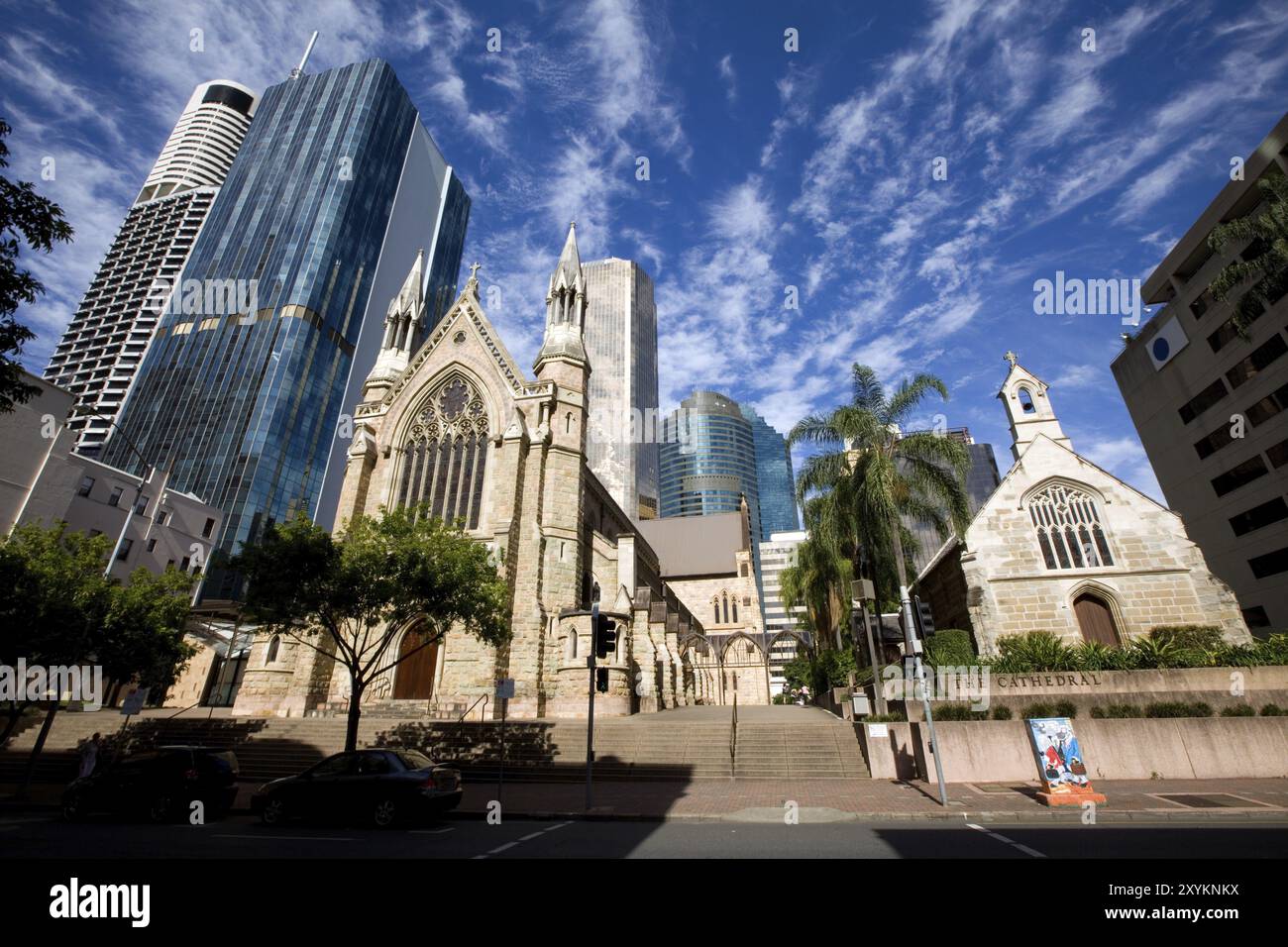 The oldest church in the city of Brisbane surrounded by skyscrapers ...