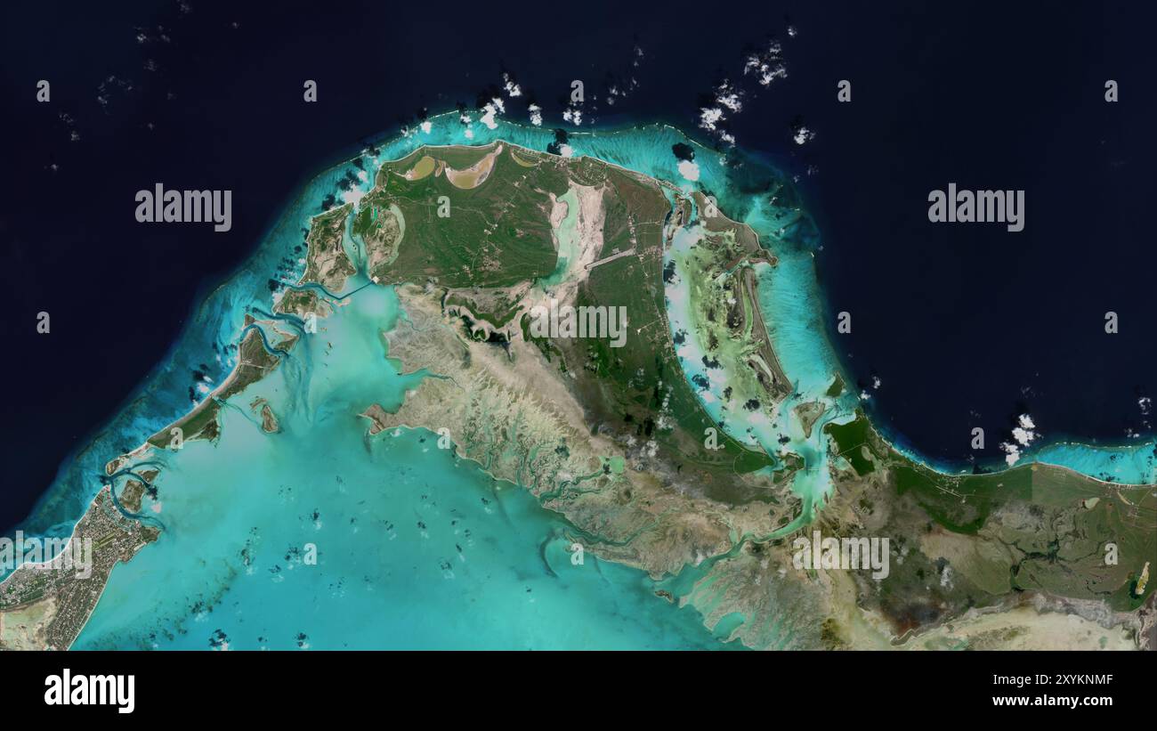 North Caicos Island in the North Atlantic Ocean on a satellite image ...