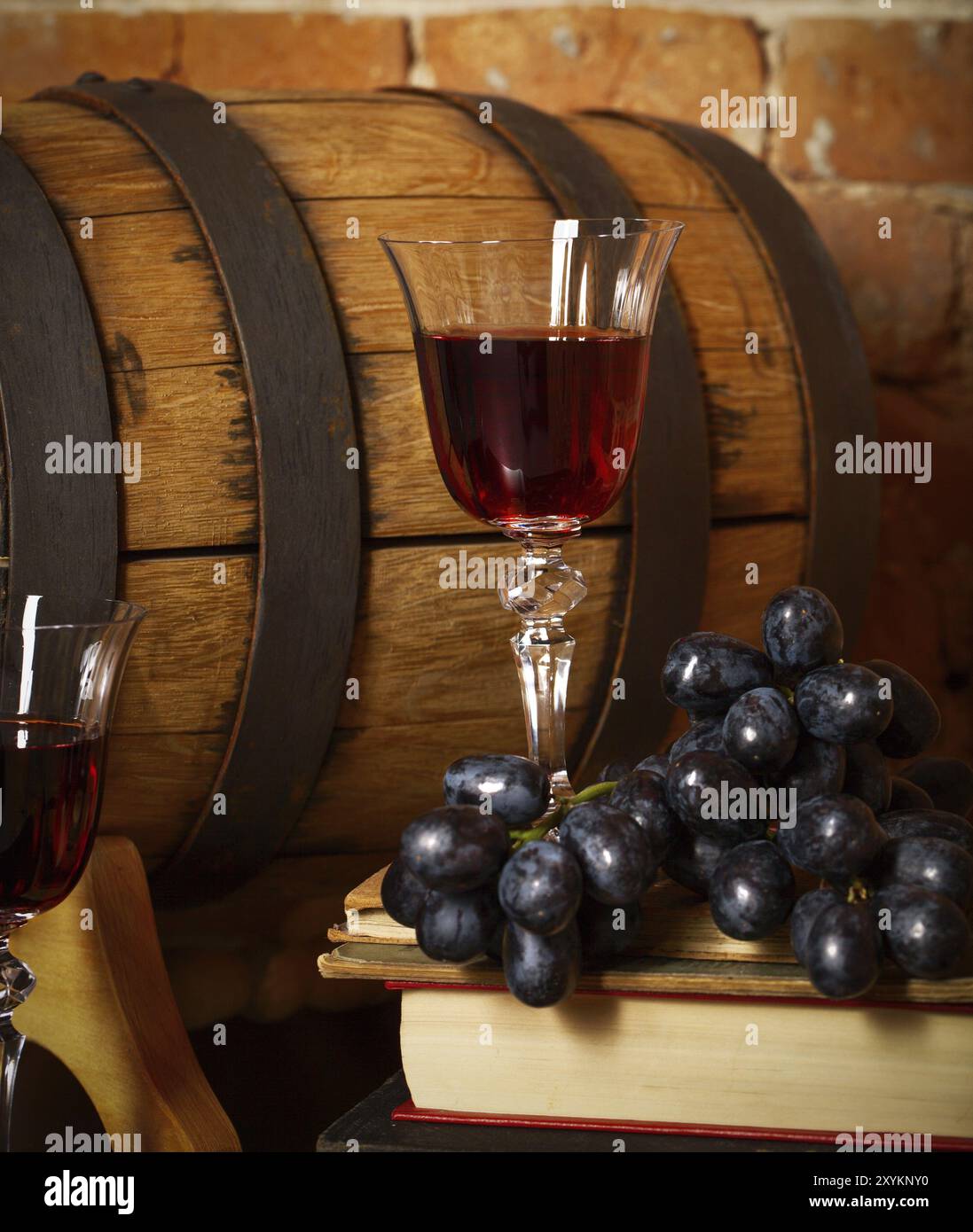 Retro still life with red wine, books and barrel Stock Photo - Alamy