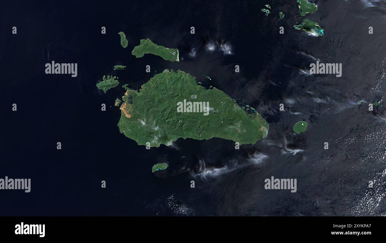 Pulau Obira in the Ceram Sea on a satellite image taken in January 21 ...