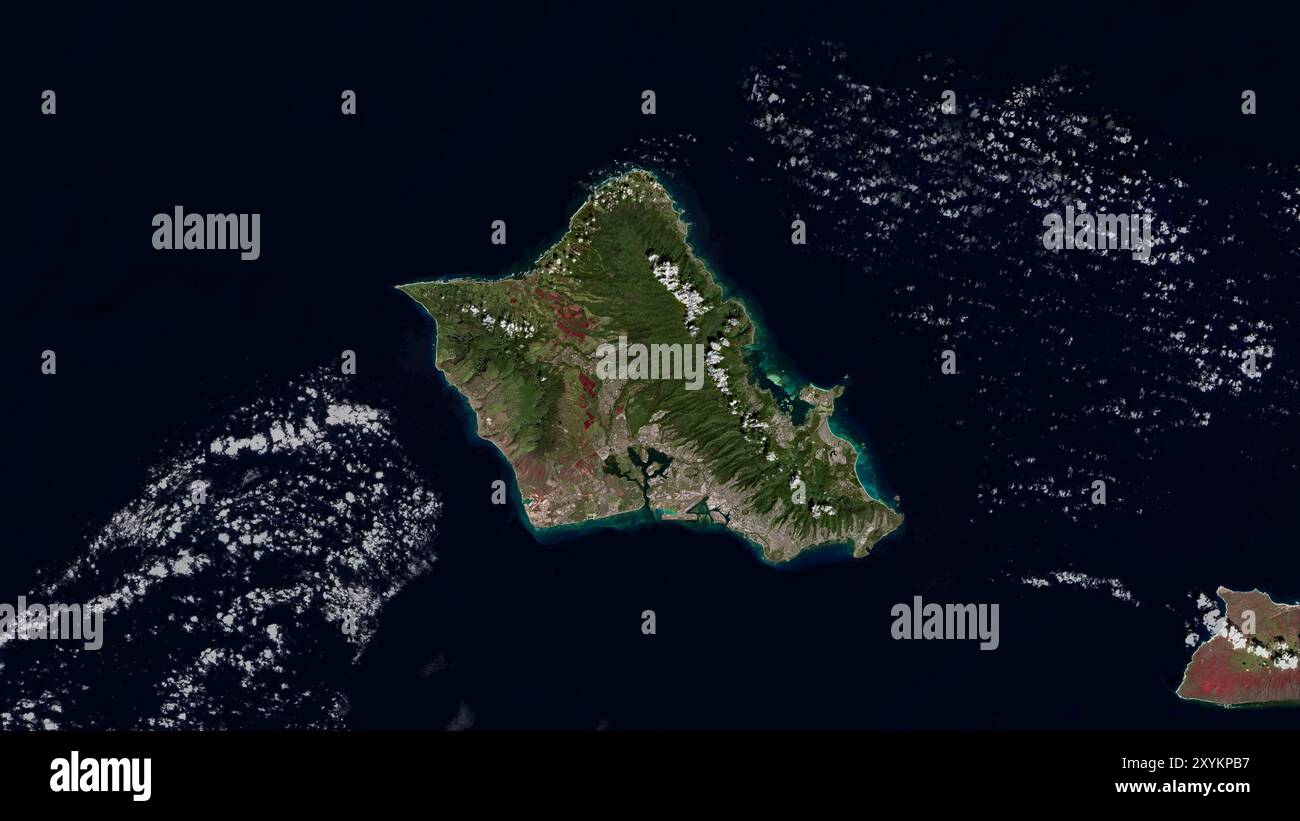 Oahu Island in the North Pacific Ocean on a satellite image taken in ...