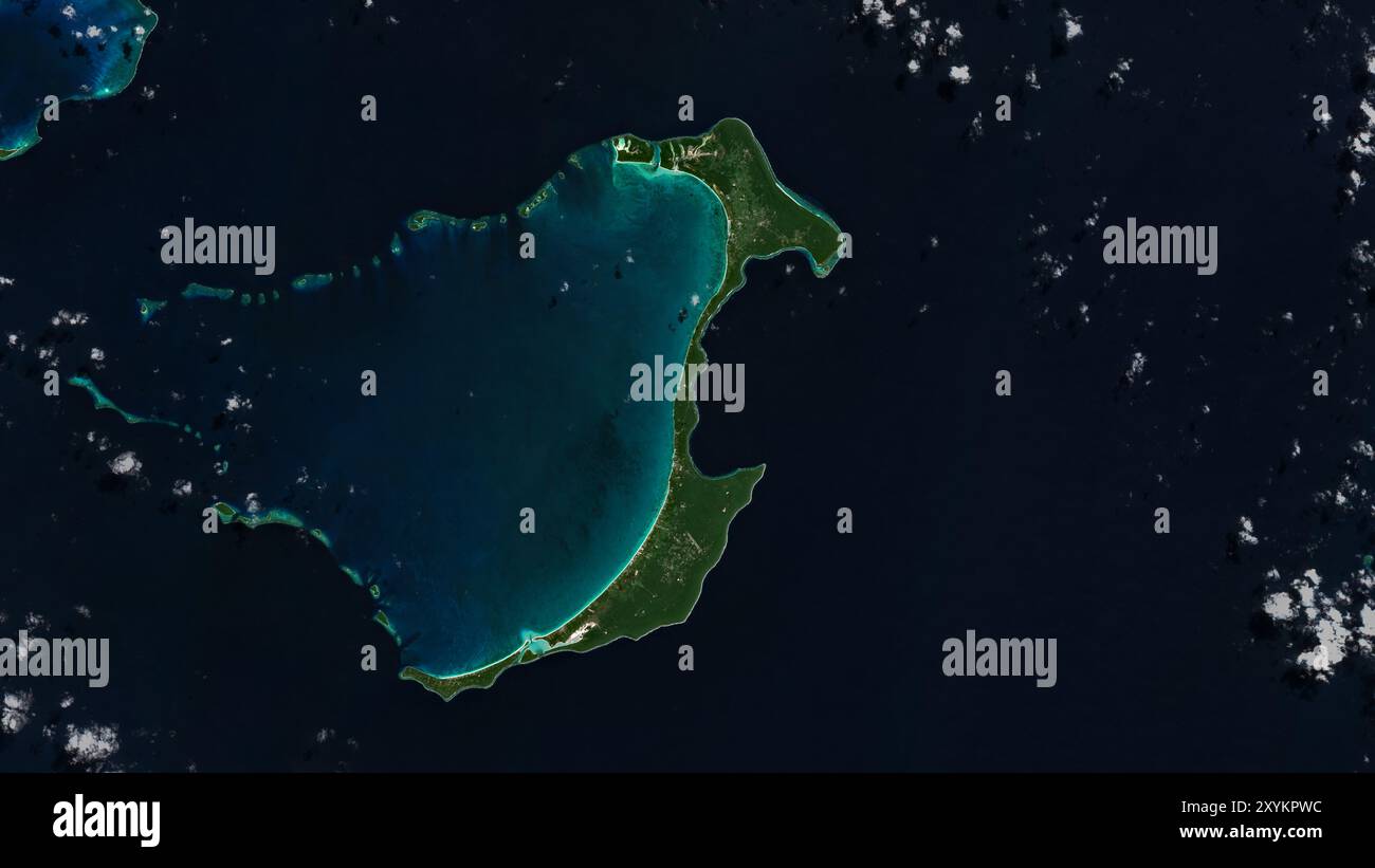 Ouvea Island in the Coral Sea on a satellite image taken in July 27 ...