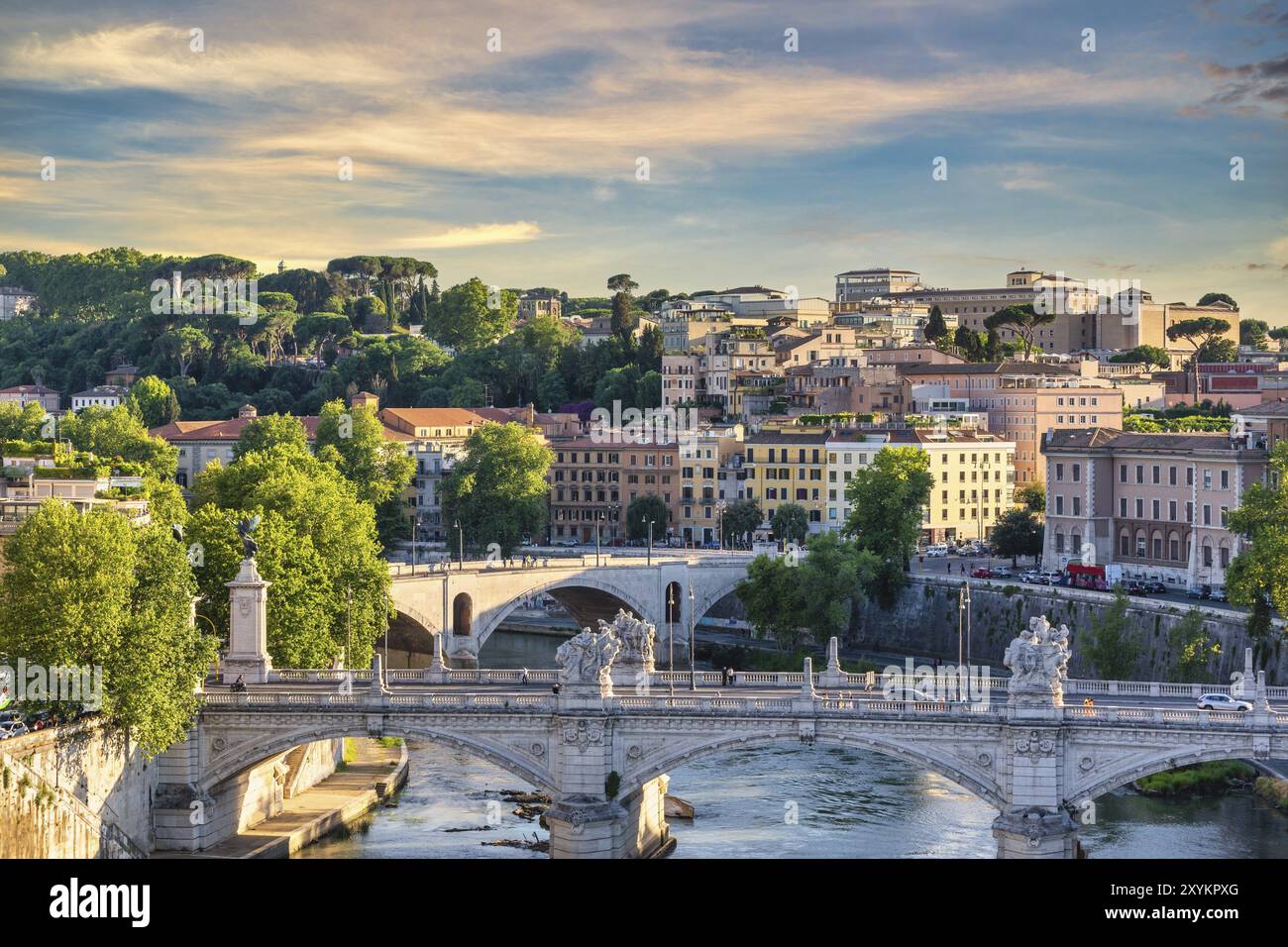Rome Italy, high angle view city skyline at Rome city center and Tiber ...