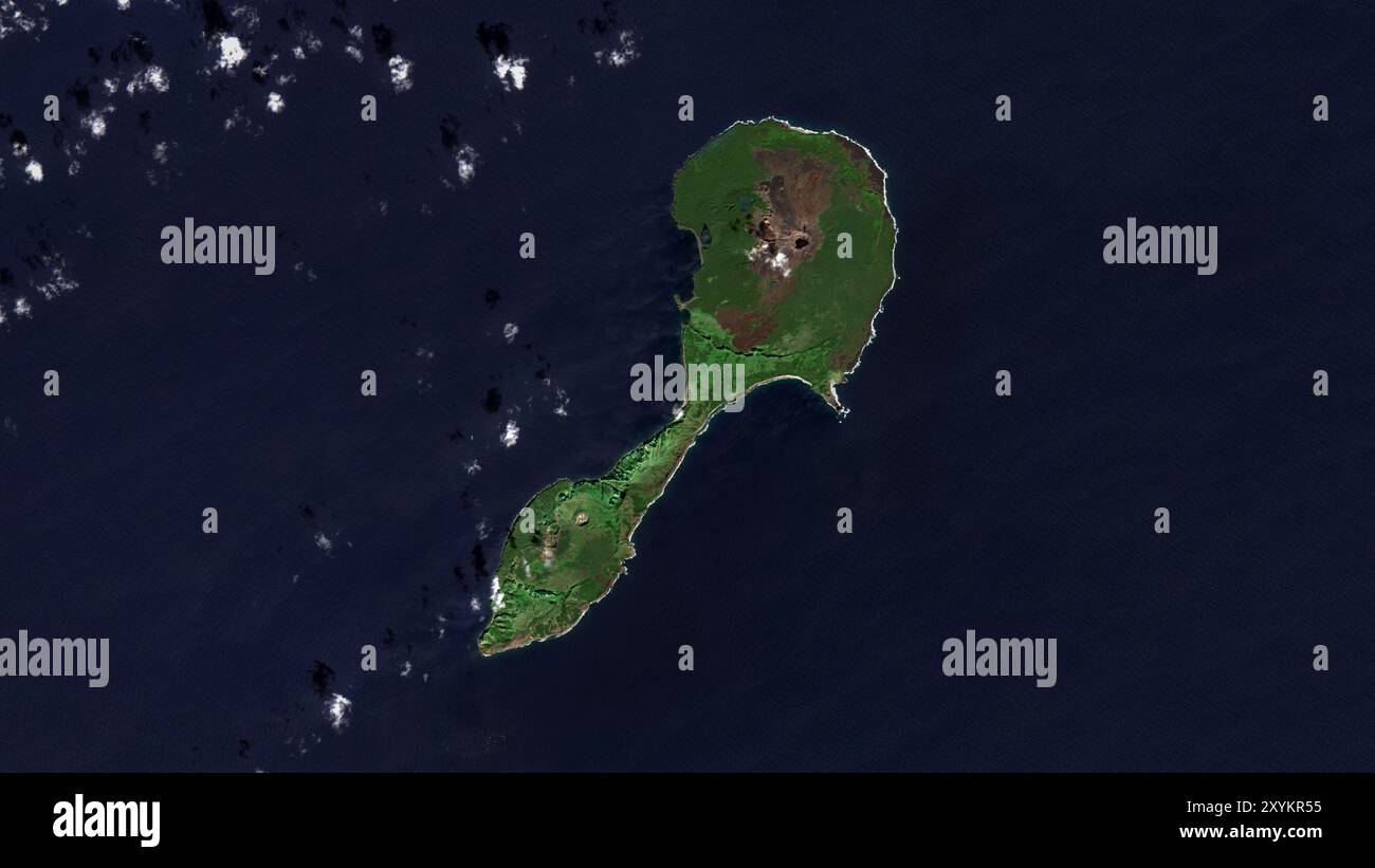 Pagan Island in the Philippine Sea on a satellite image taken in ...