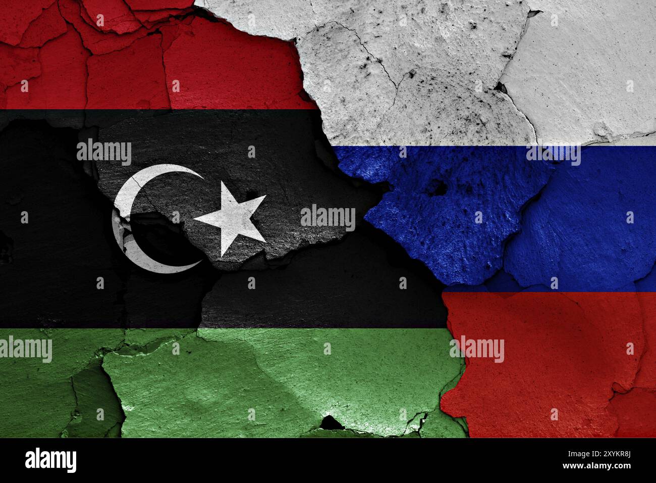 Flags of Libya and Russia painted on cracked wall Stock Photo - Alamy