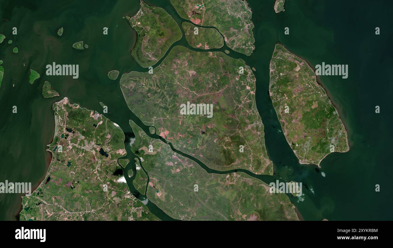 Pulau Papan in the South China Sea on a satellite image taken in ...
