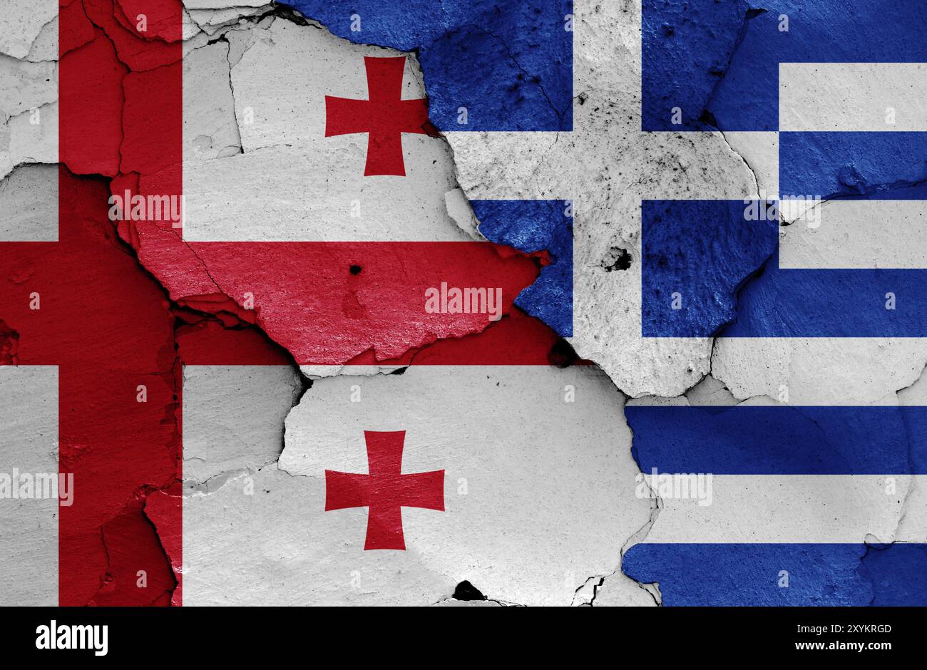 Flags of Georgia and Greece painted on cracked wall Stock Photo - Alamy