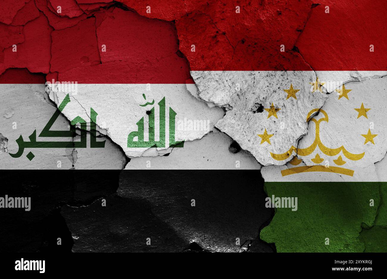 Flags of Iraq and Tajikistan painted on cracked wall Stock Photo - Alamy