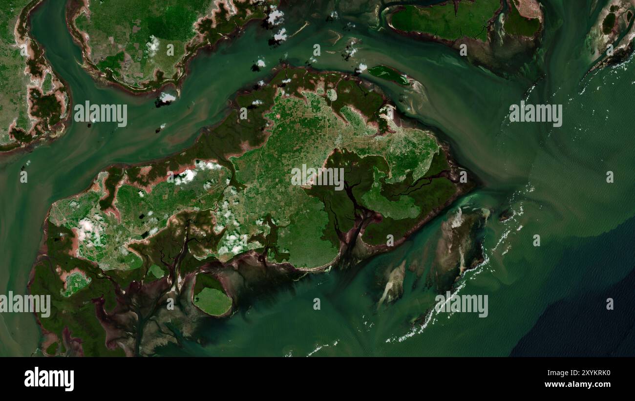 Pate Island in the Indian Ocean on a satellite image taken in August 25 ...