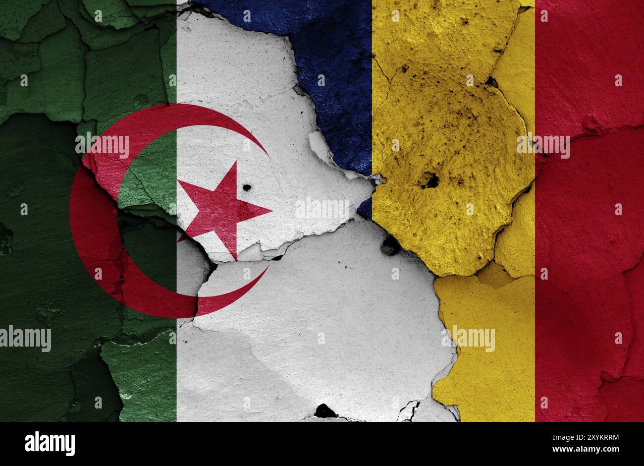 Flags of Algeria and Chad painted on cracked wall Stock Photo - Alamy