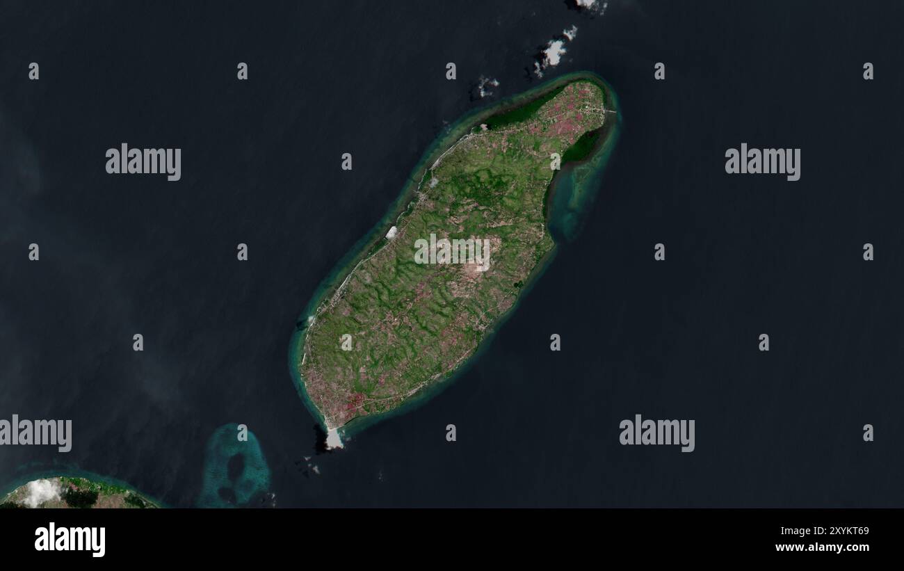 Ponson Island in the Philippine Sea on a satellite image taken in ...