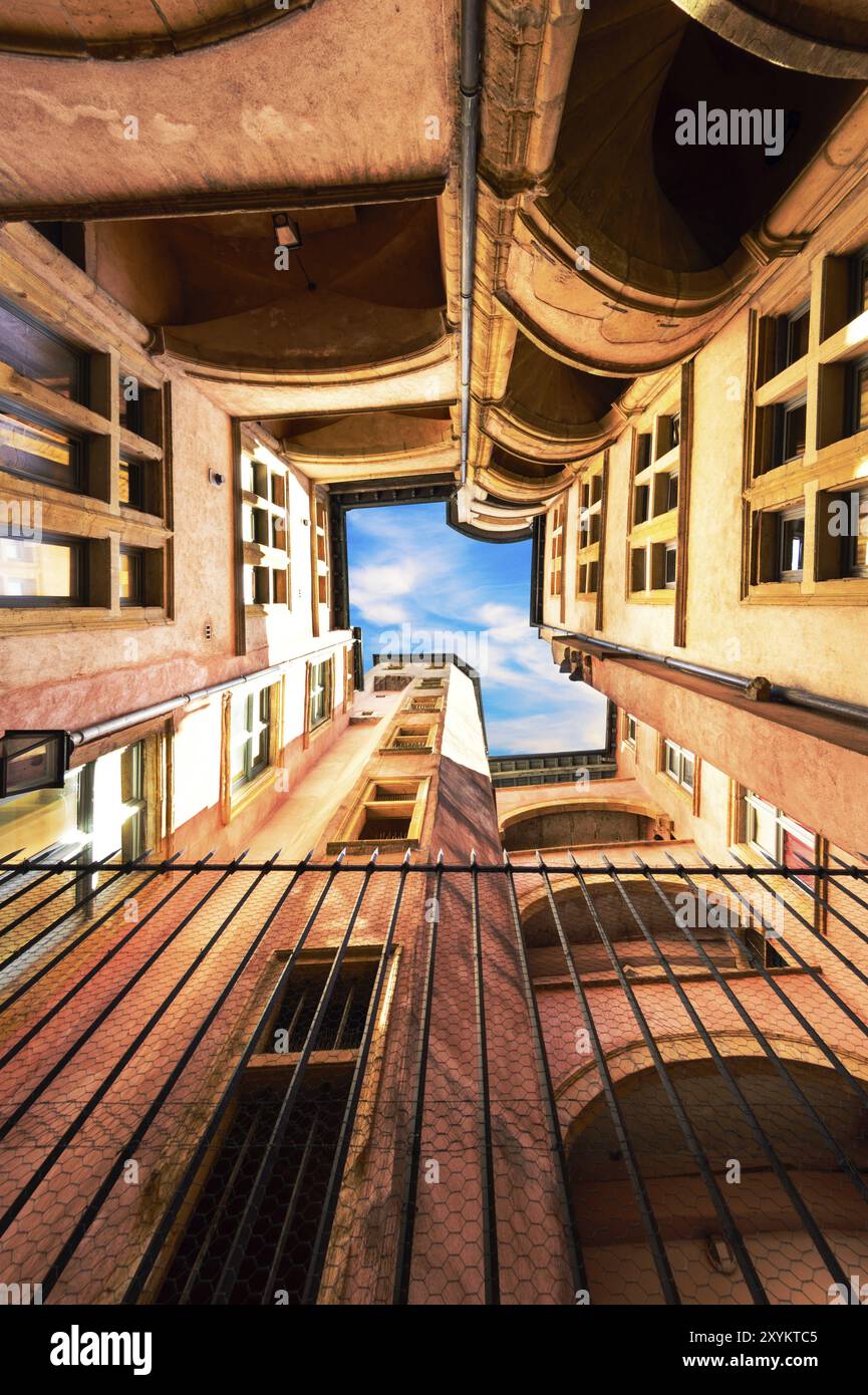 Old medieval courtyard traboule of Lyon city in France Stock Photo - Alamy