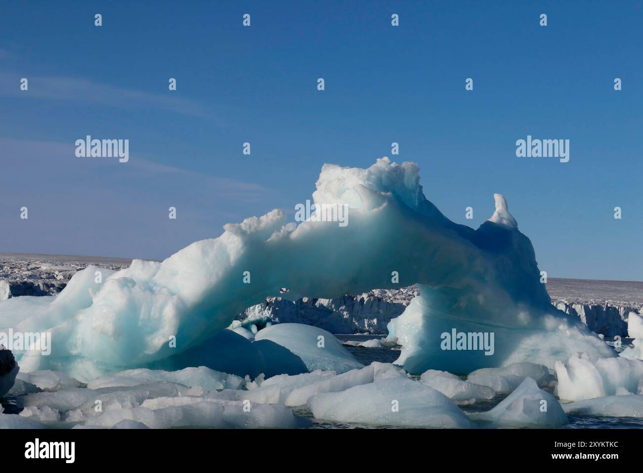 The huge ice blocks in front of the Austfonna glacier, Svalbard Stock ...