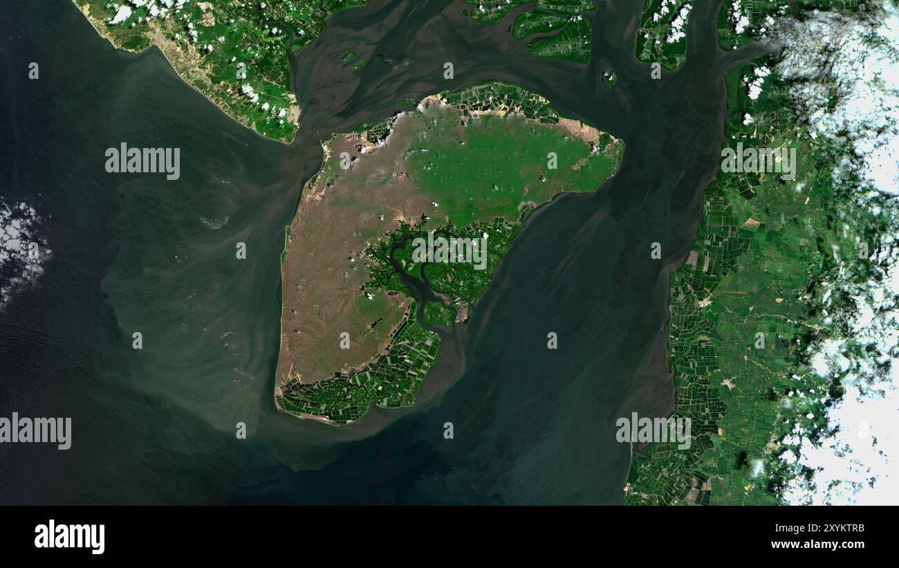 Isla Puna in the South Pacific Ocean on a satellite image taken in May ...