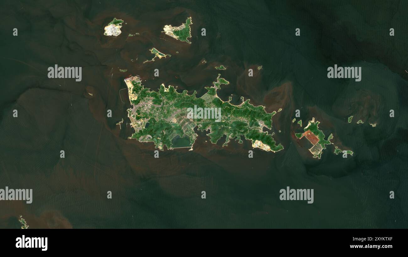 Qushan Island in the Eastern China Sea on a satellite image taken in ...