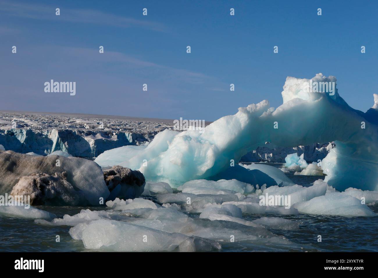 The huge ice blocks in front of the Austfonna glacier, Svalbard Stock ...