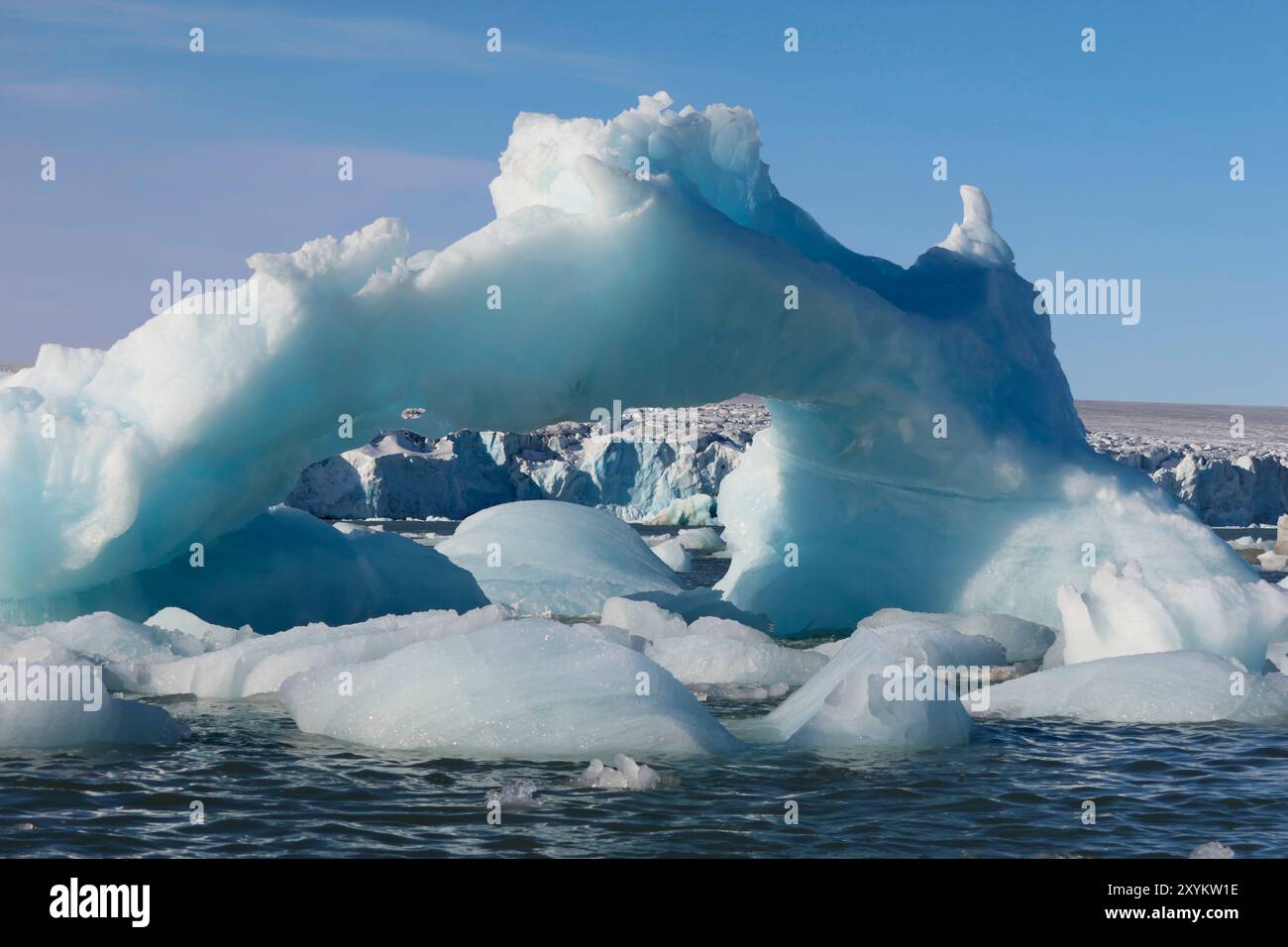 The huge ice blocks in front of the Austfonna glacier, Svalbard Stock ...
