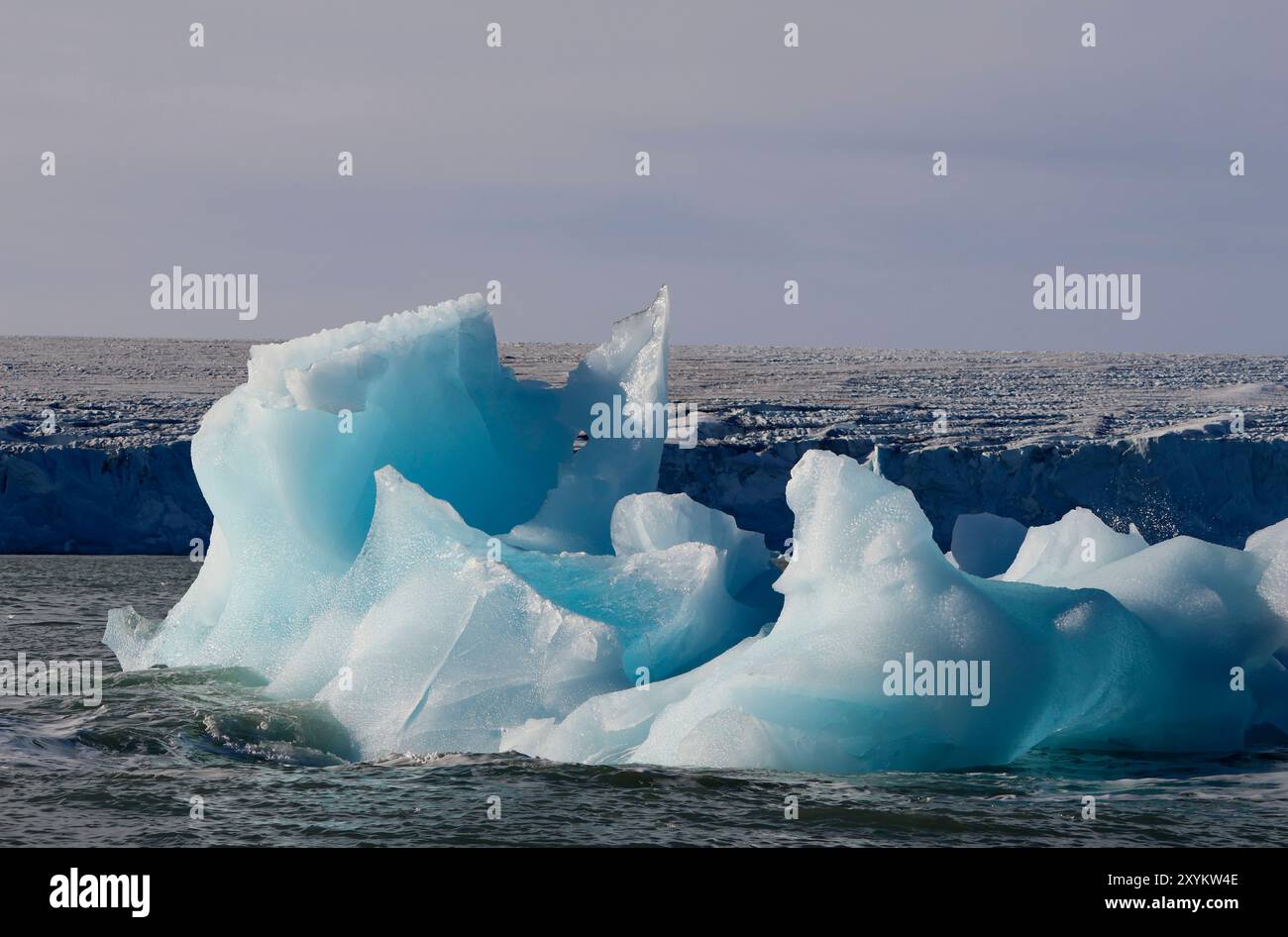 The huge ice blocks in front of the Austfonna glacier, Svalbard Stock ...