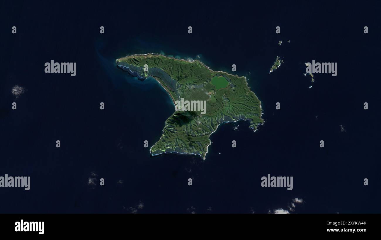 Raoul Island in the South Pacific Ocean on a satellite image taken in ...