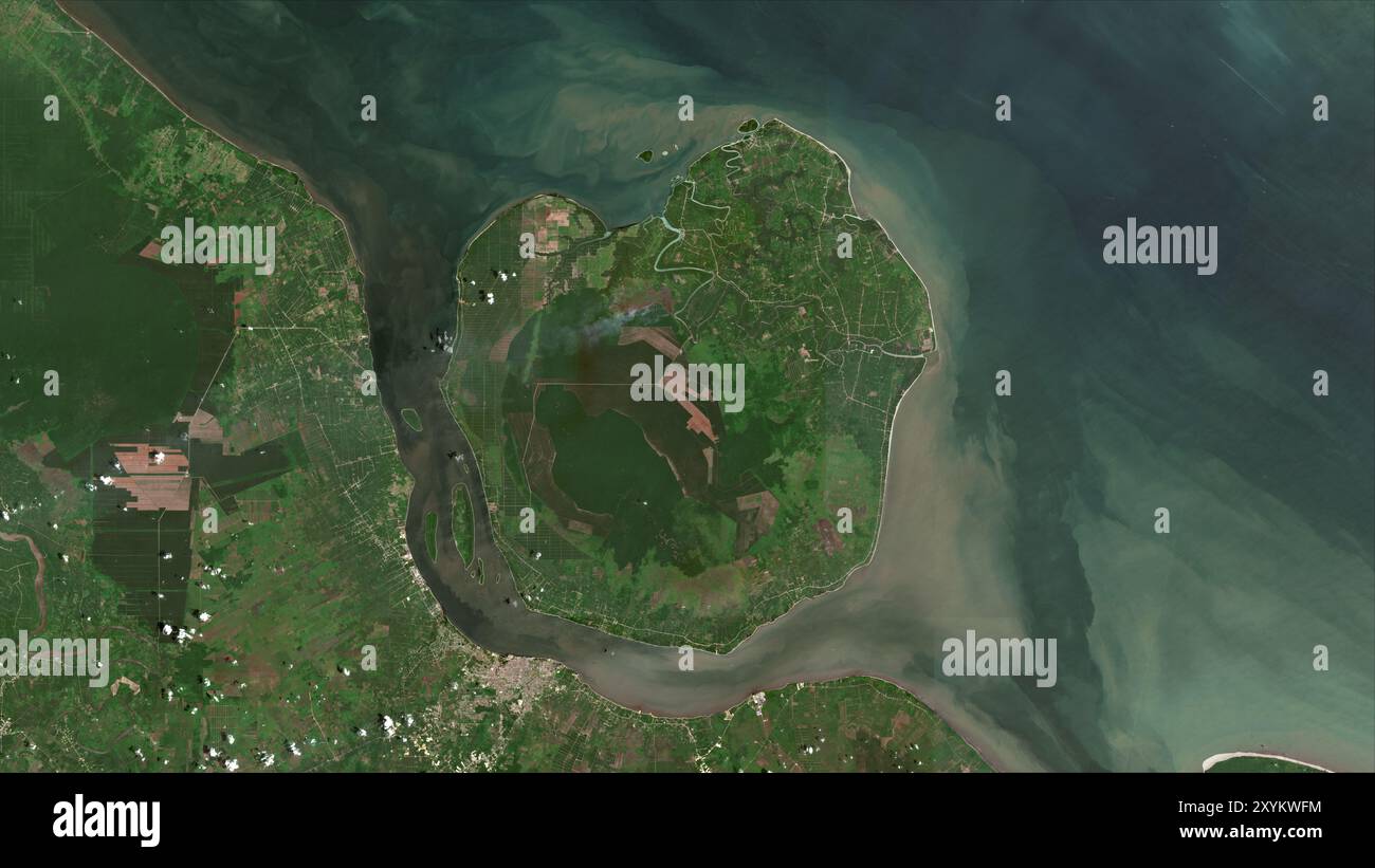 Pulau Rupat in the Malacca Strait on a satellite image taken in ...