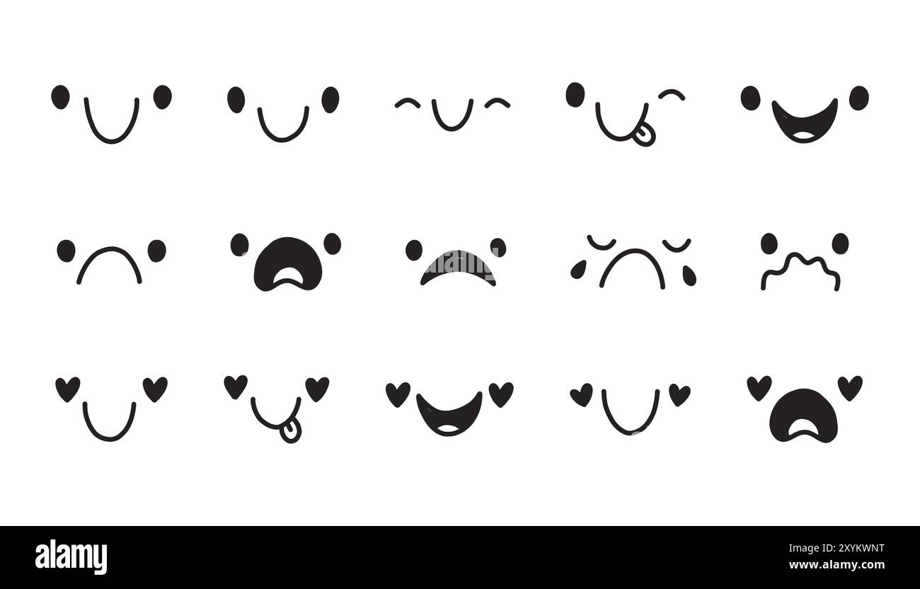 Simple doodle face impression set. Emotions for design. Happy, joy and ...