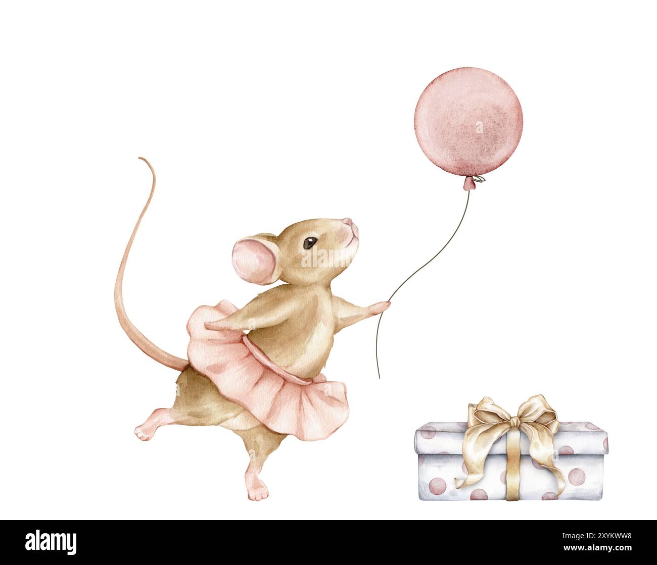 Hand drawn watercolor illustration mouse ballerina in a pink tutu and ...