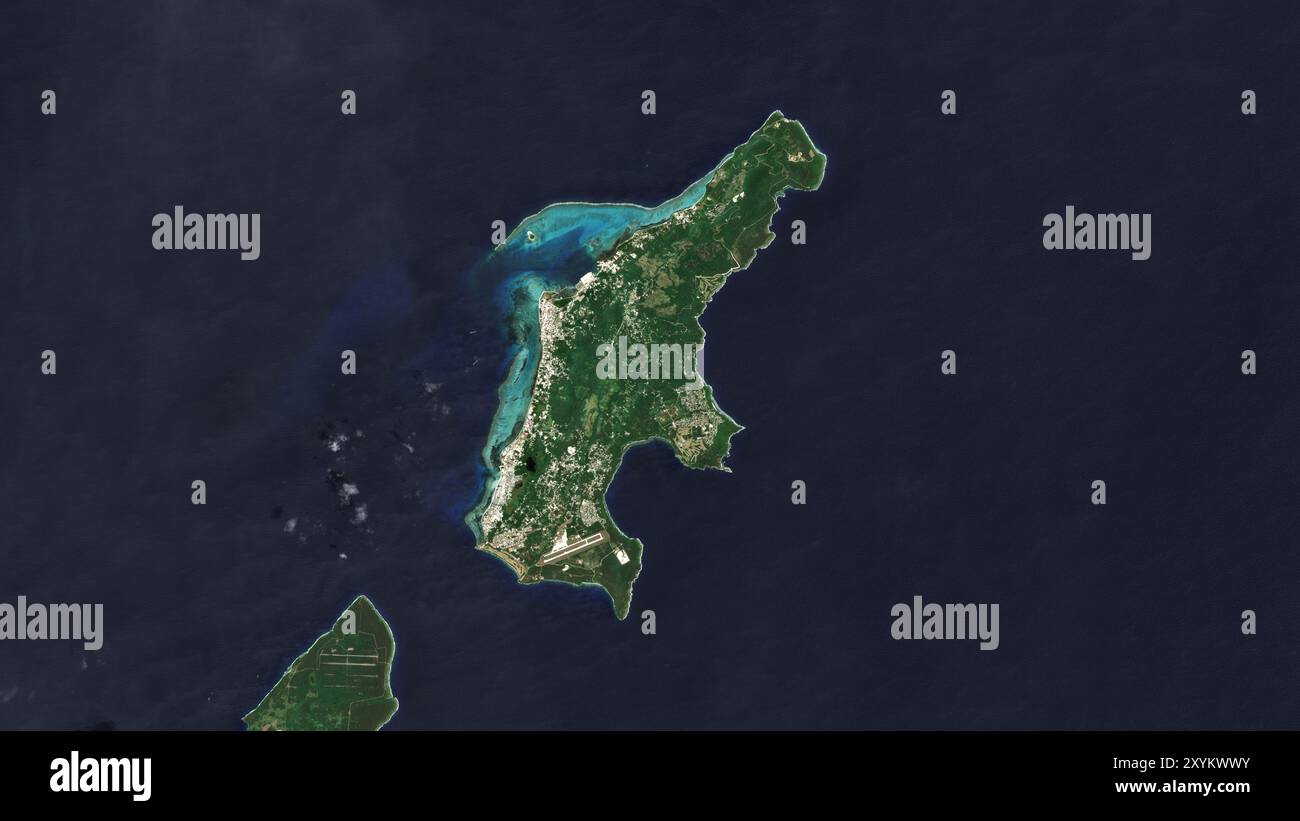Saipan Island in the Philippine Sea on a satellite image taken in March ...