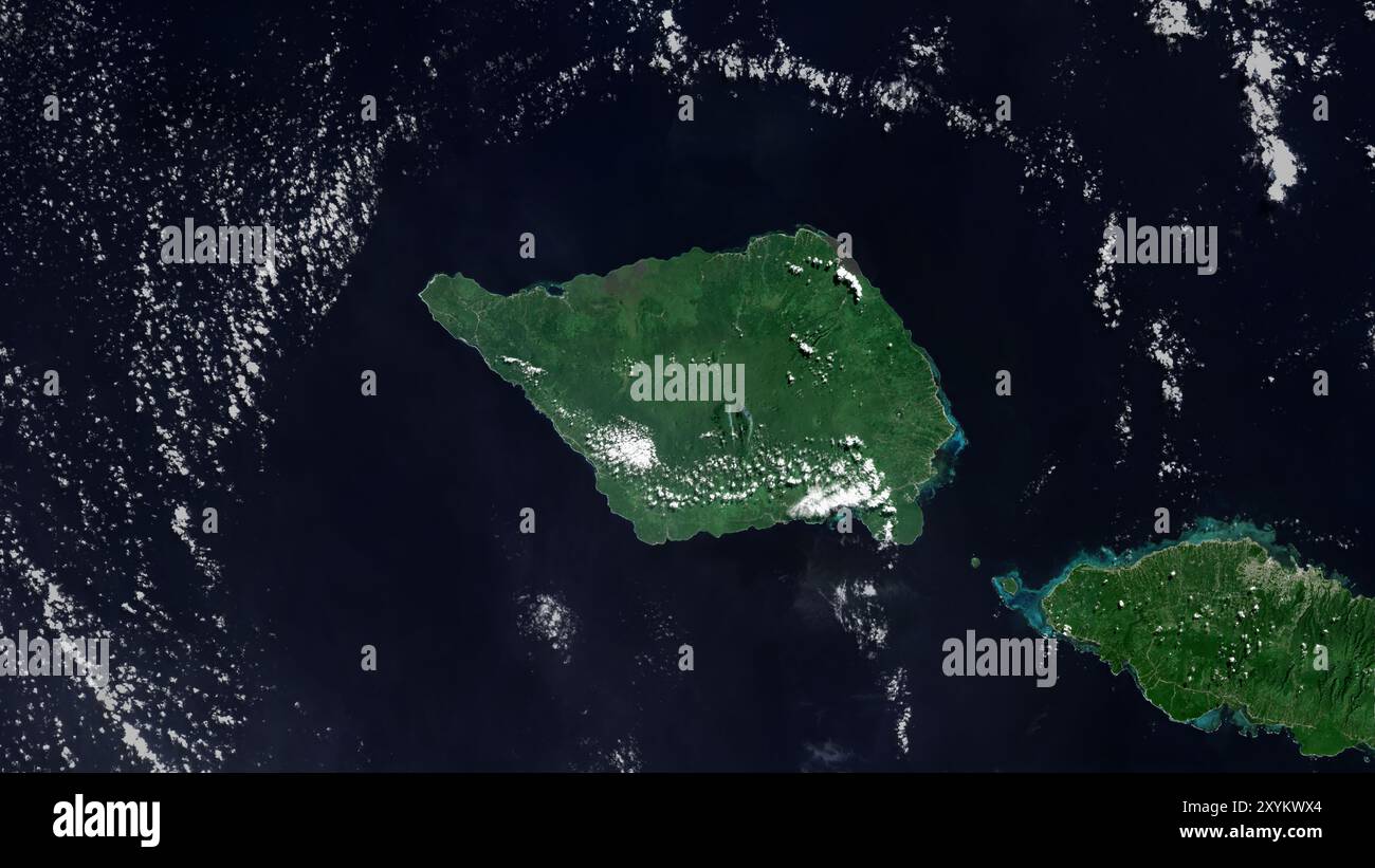 Savaii Island in the South Pacific Ocean on a satellite image taken in ...