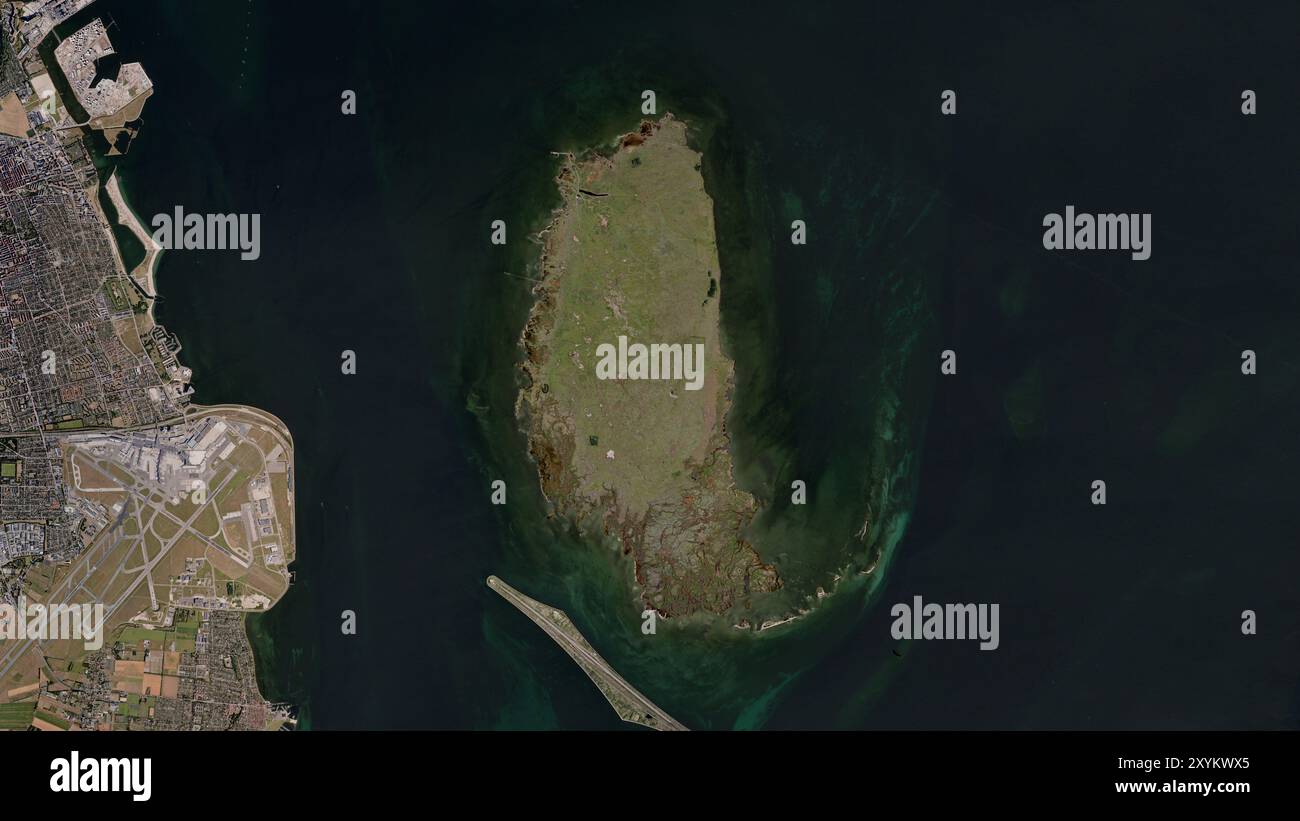 Saltholm Island in the Kattegat on a satellite image taken in June 13 ...