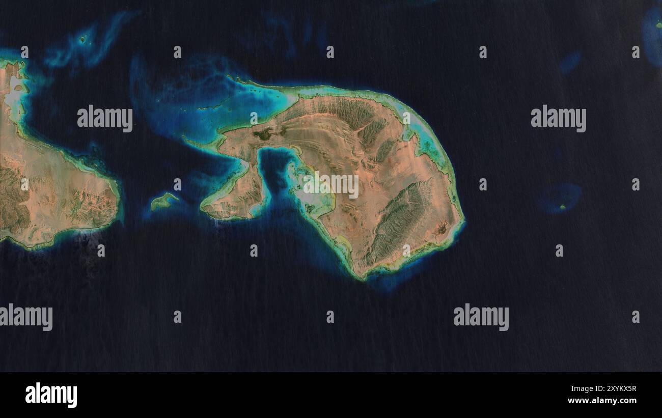 Sanafir Island in the Red Sea on a satellite image taken in June 29 ...