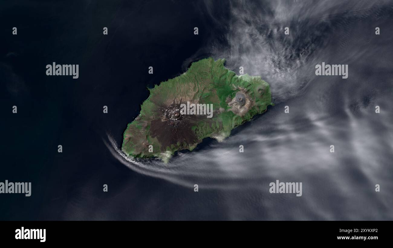 Seguam Island in the Bering Sea on a satellite image taken in July 19 ...