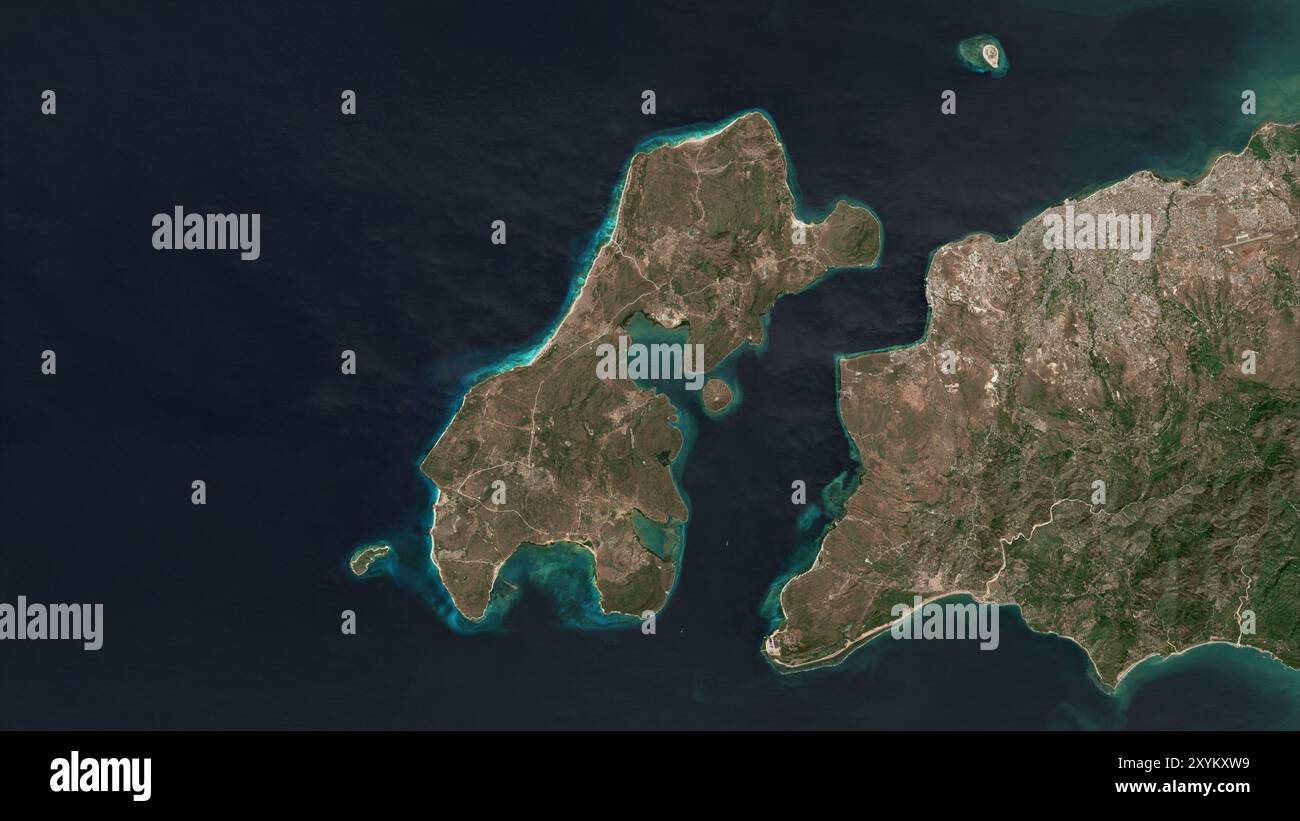 Pulau Semau in the Savu Sea on a satellite image taken in August 21 ...