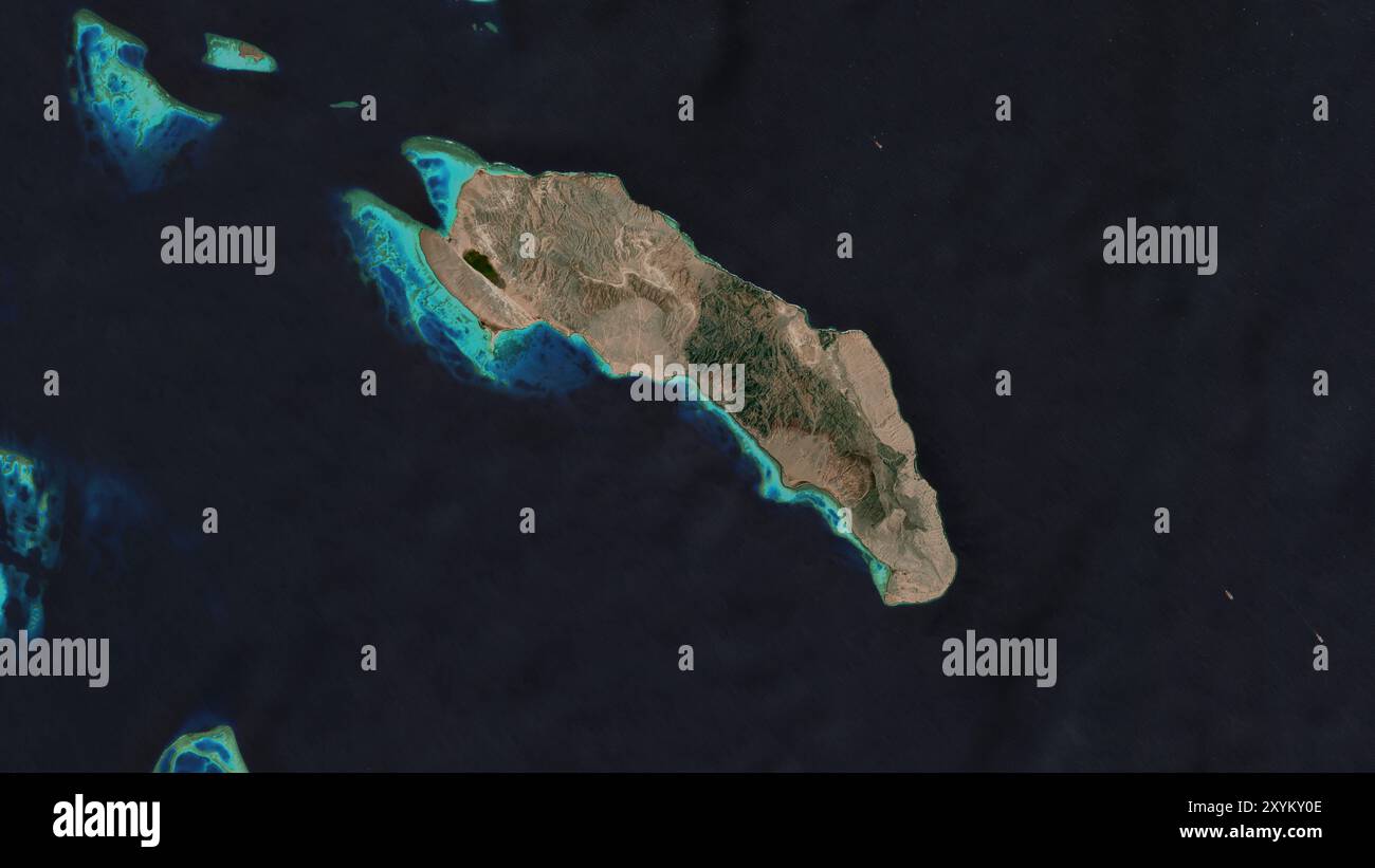Shadwan Island in the Red Sea on a satellite image taken in April 30 ...