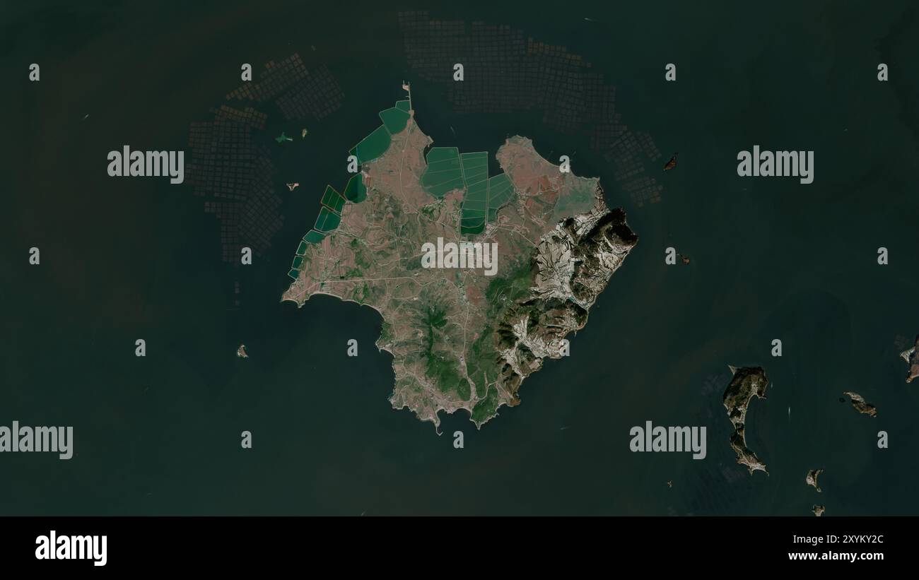 Shicheng Island in the Yellow Sea on a satellite image taken in October ...