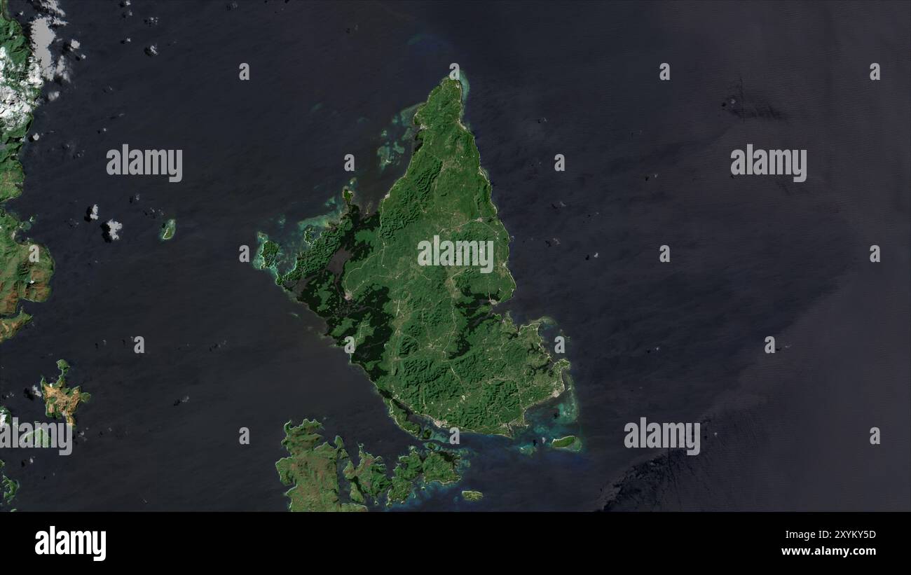Siargao Island in the Philippine Sea on a satellite image taken in July ...