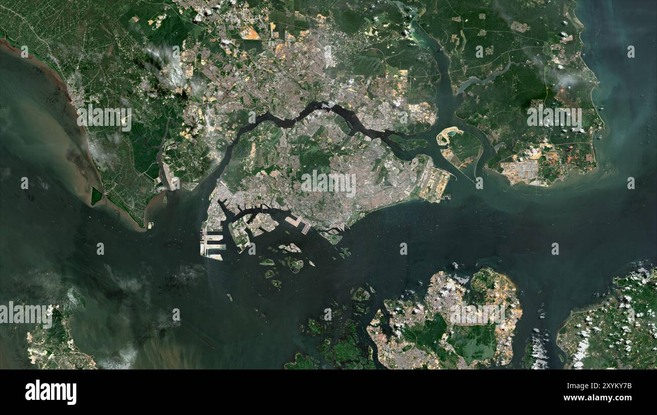 Singapore Island in the Singapore Strait on a satellite image taken in ...