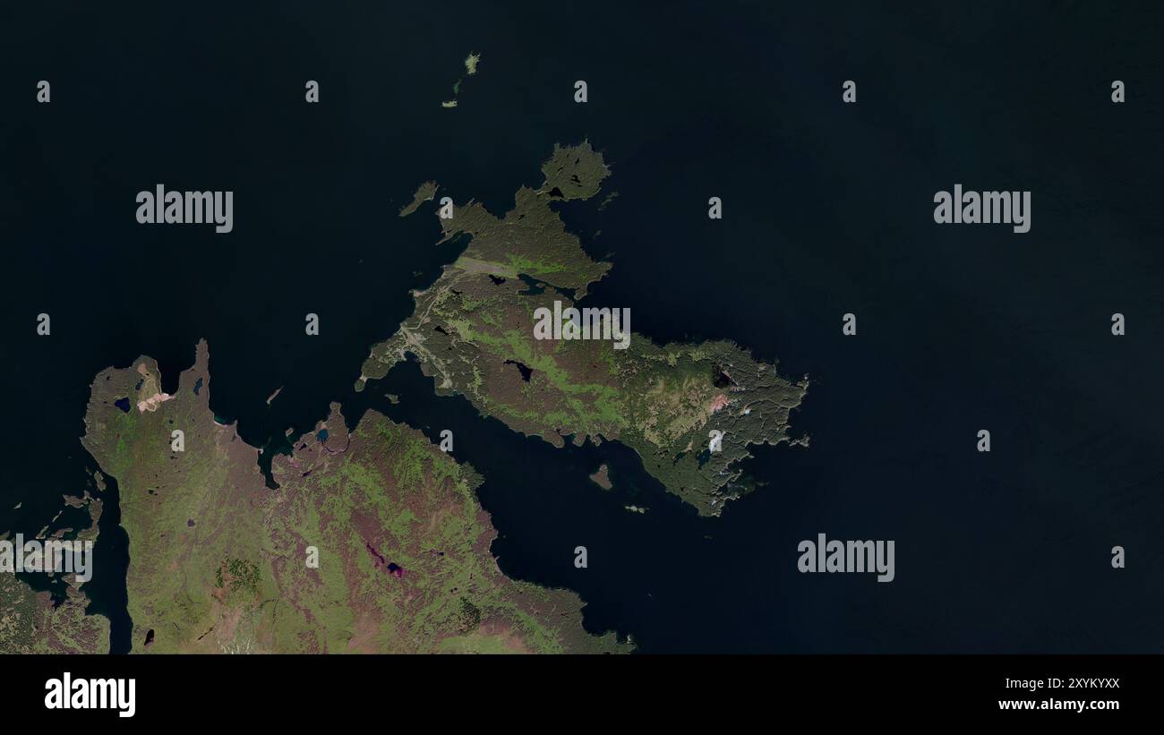 Spruce Island in the Gulf of Alaska on a satellite image taken in June ...